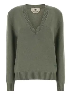 Fendi FENDI Stretch Cashmere V-Neck Pullover Green