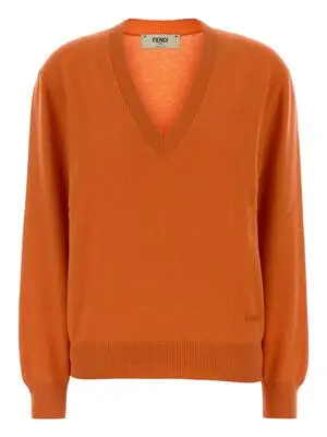 Fendi FENDI Stretch Cashmere V-Neck Pullover Orange