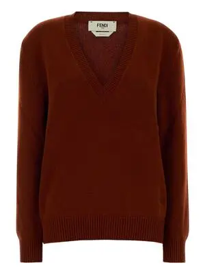 Fendi FENDI Cashmere Stretch V-Neck Sweater Red