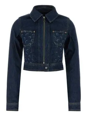 MARINE SERRE Denim Jacket With Lunar Print - Blue