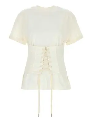 Alexander McQueen 100% Cotton Crewneck T-shirt With Corset Detail - White