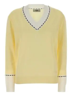 Fendi Wool-silk Blend V-neck Sweater - Yellow