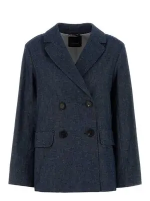 S MAXMARA Double Breasted Stretch Denim Blazer - Blue