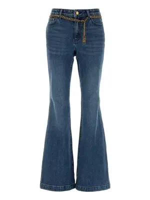 Michael Kors Stretch Denim Flare Jeans With Chain Detail - Blue