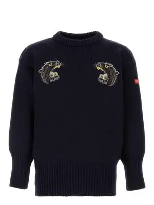 Junya Watanabe Embroidered Tiger Crew Neck Wool Sweater - Blue