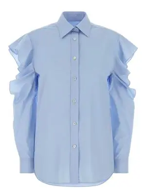Moschino Light Poplin Shirt With Ruffled Sleeves - Light Blue
