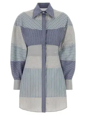 Moschino Embroidered Cotton Poplin Shirt Dress - Stripped