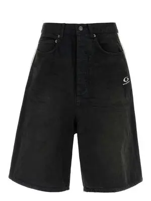 Balenciaga Bermuda Denim Shorts With Side Stripe Detail - Black