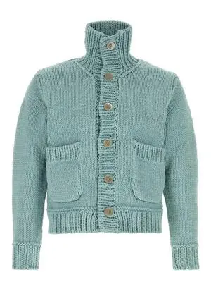 Junya Watanabe Cotton-blend Cardigan With High Neck - Light Blue