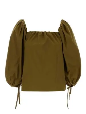Saint Laurent SAINT LAURENT Olive Textured Stretch T-Shirt Blouse Green