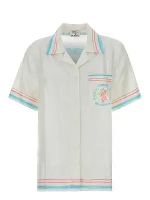 Casablanca 100% Silk Shirt With Embroidered Pocket Detail - White