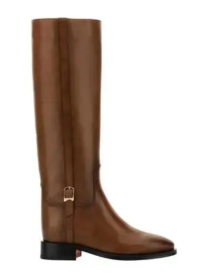 Santoni Leather Knee High Boots With Buckle Detail - Brown