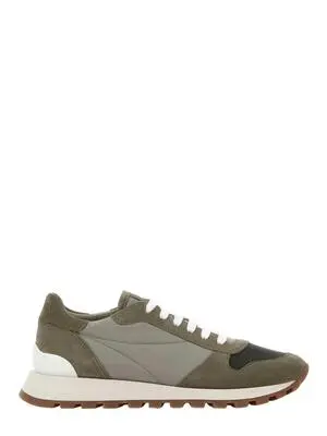 Brunello Cucinelli Suede And Fabric Lace-up Sneakers - Grey