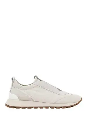 Brunello Cucinelli Fabric And Suede Slip-on Sneakers With Rubber Sole - Grey