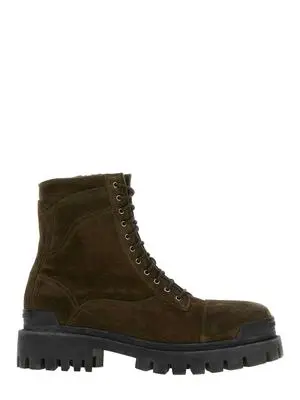 Balenciaga Suede Combat Lace-up Ankle Boots With Rubber Sole - Brown