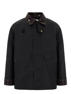 Barbour Waxed Cotton Field Jacket With Plaid Trim - Sage