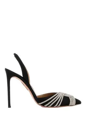 AQUAZZURA Gatsby Sling 105 Satin Pumps With 10.5 Cm Heel - Black