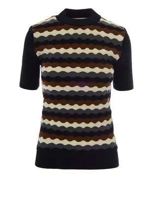 Marni Ribbed Mock Neck Textured Knit Top - Black