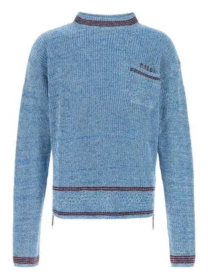 Marni Melange Cotton Knit Sweater - Light Blue
