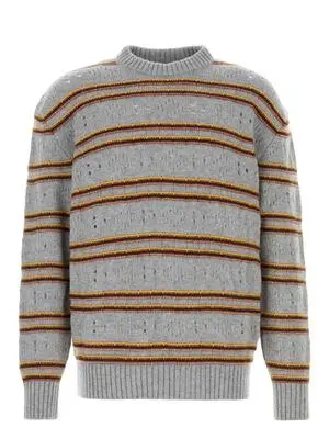 Marni Striped Knit Sweater With Embroidered Detail - White