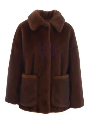 Herno Faux Fur Coat With Pointed Collar - Moro