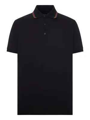 Gucci Cotton Piqué Polo T-shirt With Web Ribbon Collar Trim - Nero