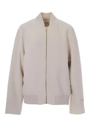 Sportmax Wool Bomber Jacket With Zip-up Front And Ribbed Trim - Bianco