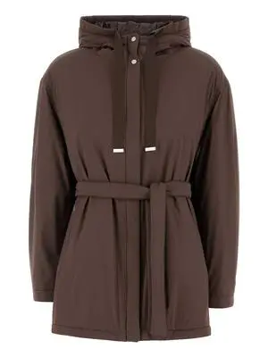 Herno Belted Hooded Stretch Nylon Jacket - Brown