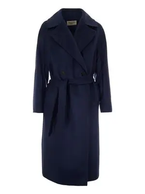 Max Mara MAX MARA Double-Breasted Belted Wool Coat Blu Cobalto
