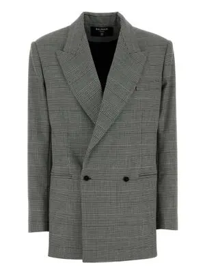 Balmain Embroidered Wool-blend Blazer - Checked