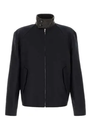 Bottega Veneta Cotton Gabardine Harrington Jacket With Stand Collar - Blue