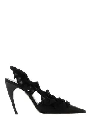 NENSI DOJAKA Satin Ruffled High Heel Pumps - Black