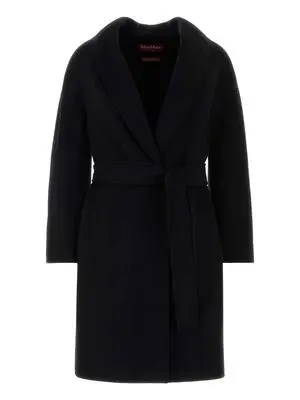 MM STUDIO Wool Blend Belted Jacket With Silk And Cashmere - Black