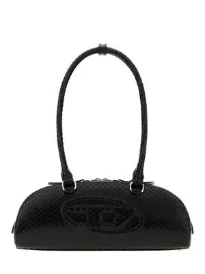 DIESEL® Dome Shoulder Handbag In Leather With Silver Hardware - Black