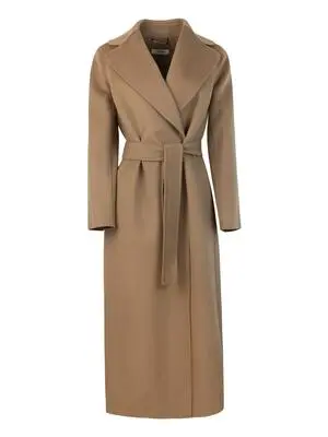 Max Mara S MAX MARA Long Wool Wrap Coat With Belt Cammello