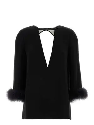 Valentino Garavani Valentino Garavani Black Silk Blouse With Feather Cuffs Black