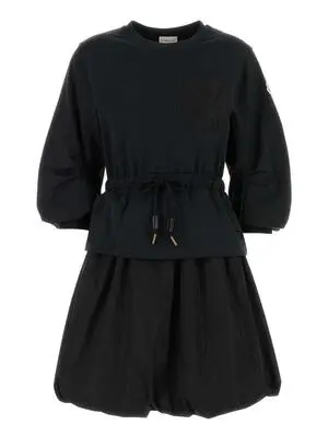 Moncler Cotton Sweatshirt Dress With Drawstring Waist - Black