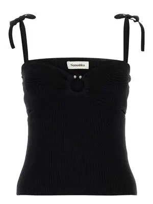 Nanushka Savera Ribbed Top With Tie Shoulder Straps - Black