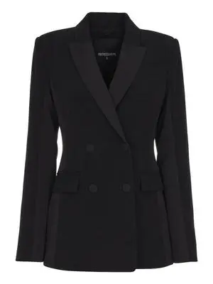 Patrizia Pepe Double-breasted Tailored Blazer With Peak Lapels - Nero