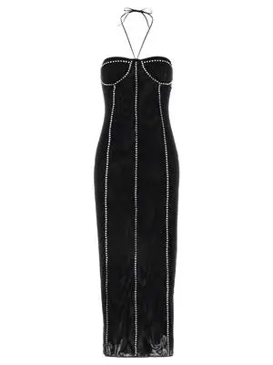 Oseree Strappy Embellished Tulle Maxi Dress - Black