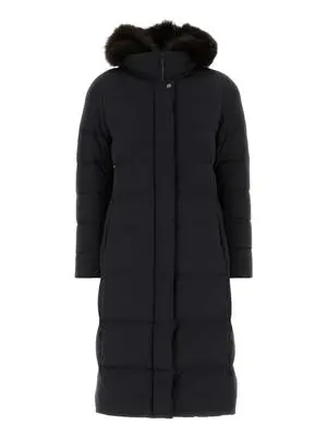 MOORER Slate Nylon Blend Down Jacket With Fur Trim - Black