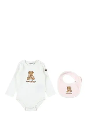 Moncler Baby Bear Bodysuit And Bib Set - White/rose