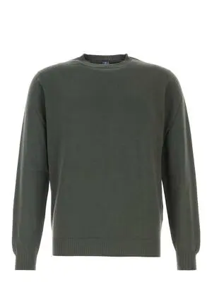 Fedeli FEDELI 100% Cotton Knit Crew Neck Sweater Green