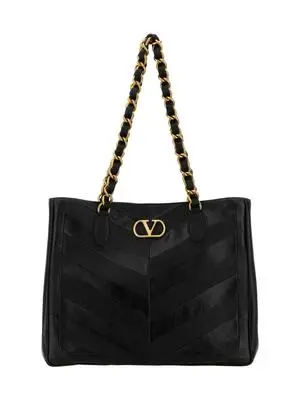Valentino Garavani Leather Shopping Handbag With Golden Hardware - Black