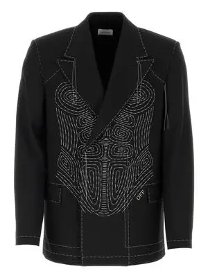 Off-White Inspired Stretch Blazer In Polyester Wool Blend - Black
