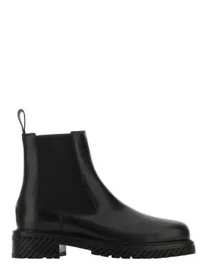 Off-White Leather Combat Ankle Boots - Black