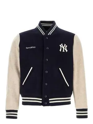 SPORTY & RICH Wool Blend Varsity Bomber Jacket - Blue
