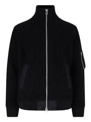 Sacai Ribbed Knit Zip-up Bomber Jacket - Black