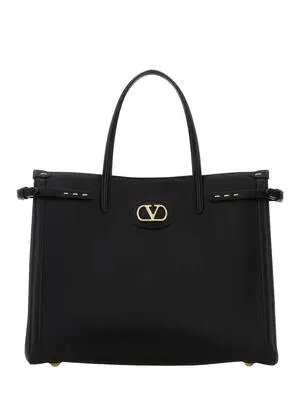 Valentino Garavani VALENTINO GARAVANI VLogo Signature Leather Shopping Handbag Black