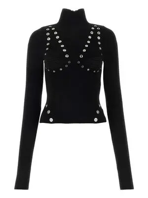 Off-White Off-shoulder Knit Top With Grommet Detailing - Black